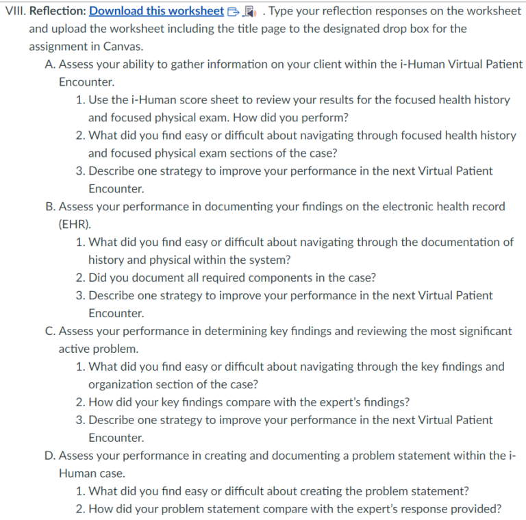 NR509 Week 2: I-Human Virtual Patient Encounter Practice Case And Self ...